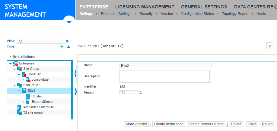 Site settings screen reference